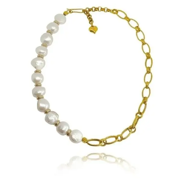 LINYA JEWELLERY Enna Chain Baroque Pearl Necklace - Gold