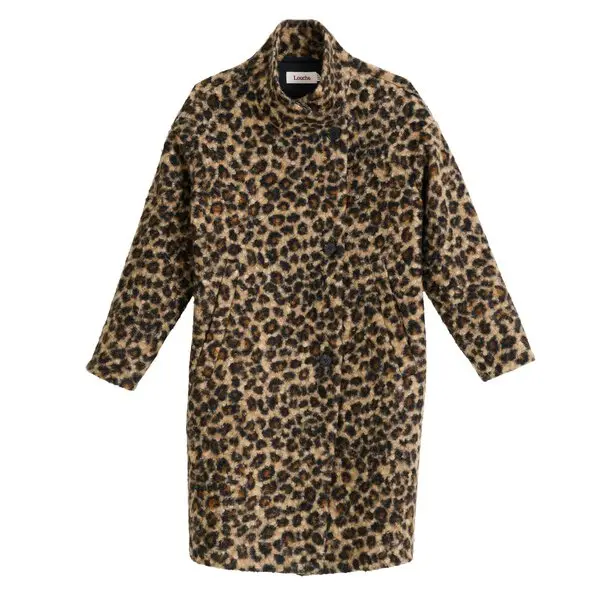 LOUCHE Donalda Animal Funnel Neck Coat Taupe - Brown
