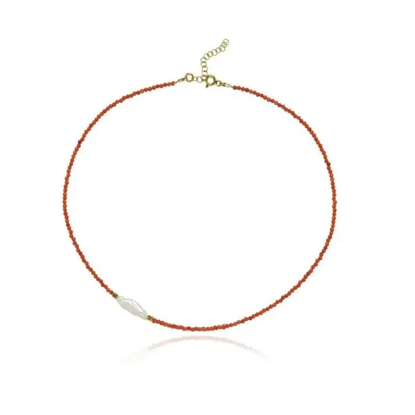 LINYA JEWELLERY Kely Coral Pearl Necklace - Red