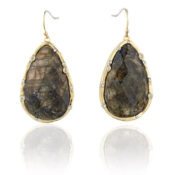 RARE MATTERS JEWELRY Timeless Nature's Beauty Teardrop Earrings Labradorite - Grey
