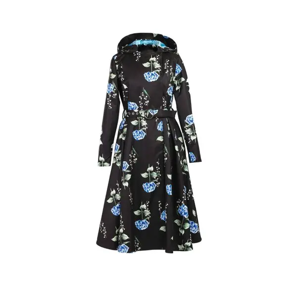 RAINSISTERS Floral Trench Coat: Flower Moon - Black