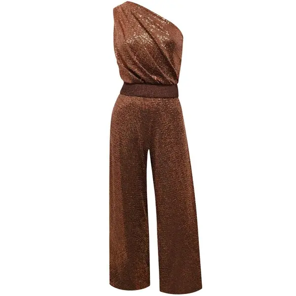 ME & THEE Neutrals Lady Luck Copper Sequin Jumpsuit - Brown