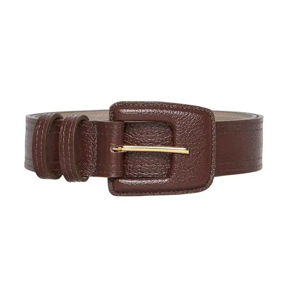 BELTBE Leather Rectangle Buckle Belt - Brown