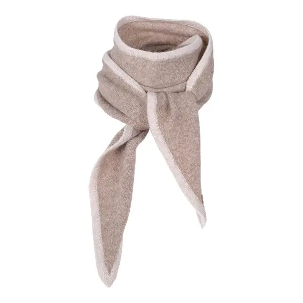 TIRILLM Ayla Small Neck Scarf In Soft Pure Cashmere, Dark Beige Melange - Brown
