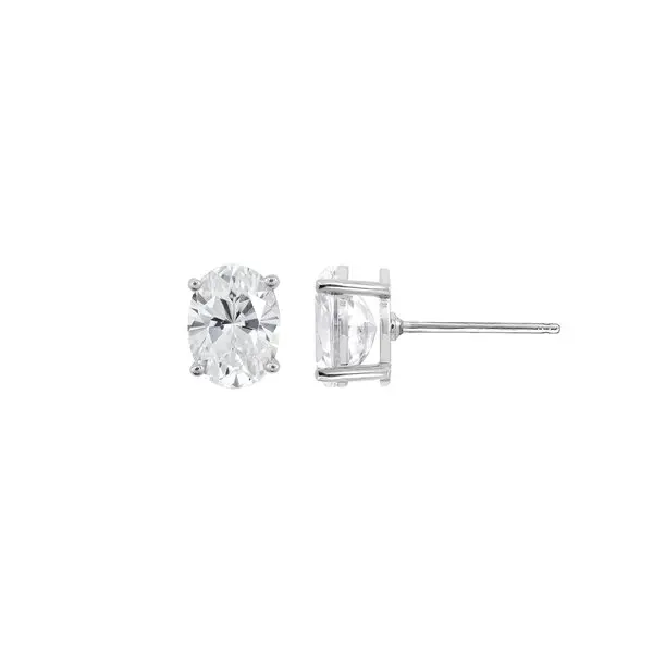 DIAMONBLISS Embellished Swarovski Stone Platinum Plated Sterling Silver Solitaire Oval Cut Stud Earrings Once Carat - White