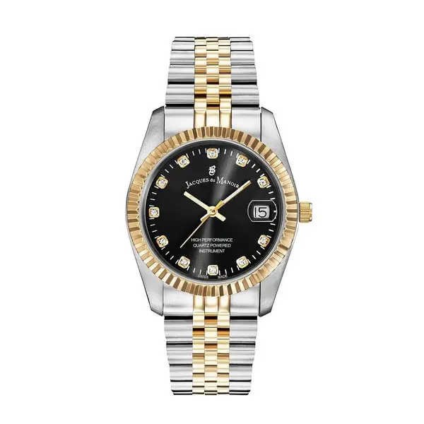 JACQUES DU MANOIR Swiss Made Inspiration Gold Two Tone Dial 36mm Watch With Date - Black