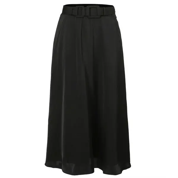 SMART AND JOY Wide Belt Flared Skirt - Black