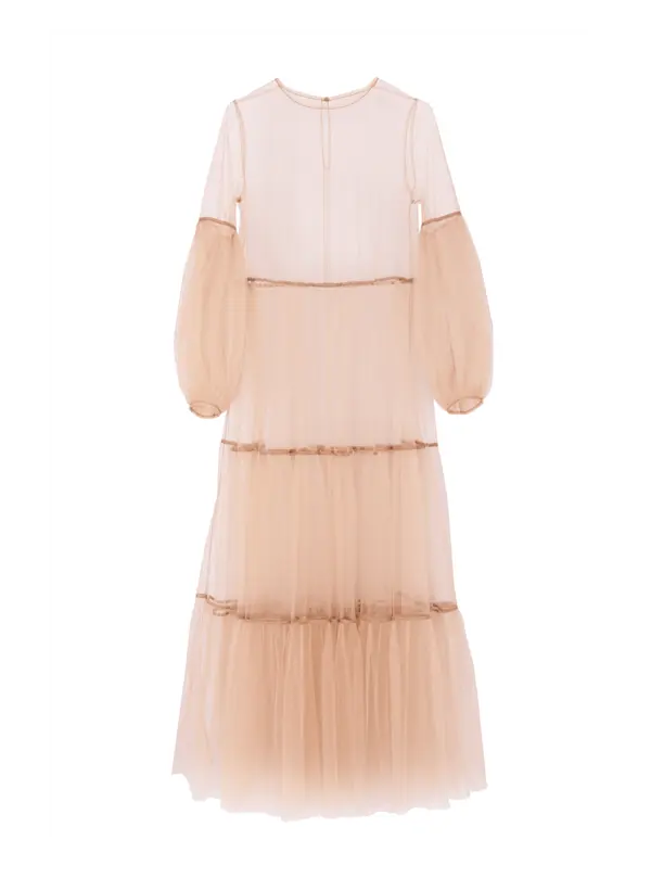 HELENE GALWAS Neutrals Alena Maxi Tulle Dress Nude