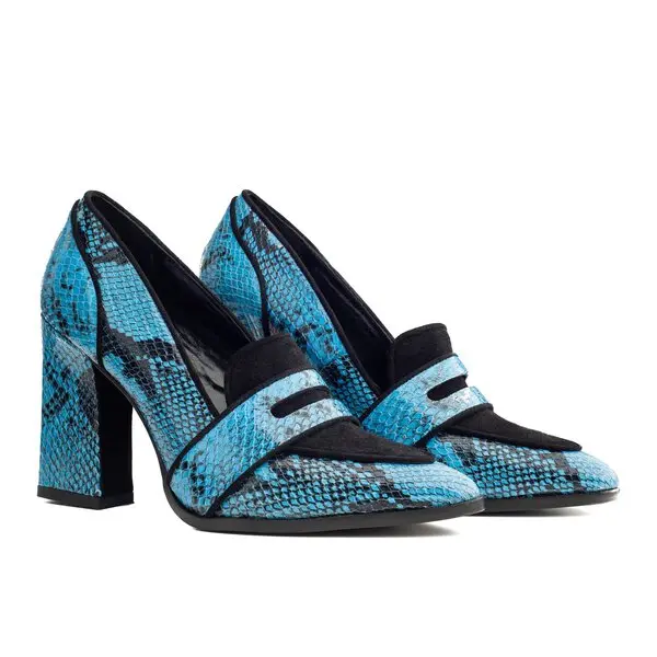 ROSAMUND MUIR LONDON Black / Blue Annabel Blue & Black Snake Print Loafers - Black/blue