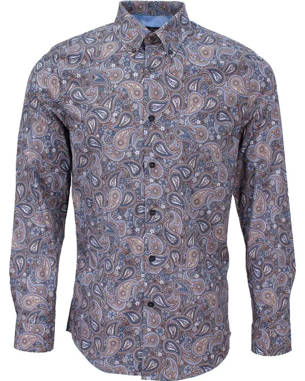 LORDS OF HARLECH Morris Trippy Paisley Shirt - Grey