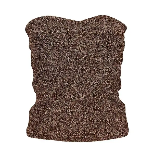 LALIPOP DESIGN Strapless Fitted Shiny Bronze Knitted Top - Brown