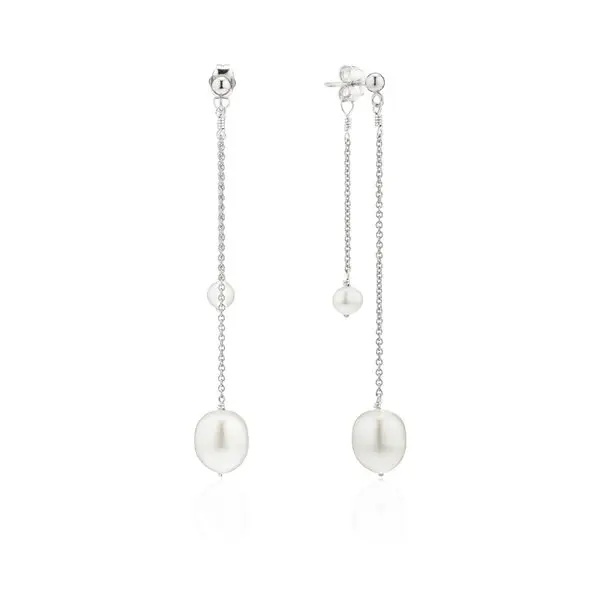LILY & ROO Layered Large And Small Pearl Earrings - Silver