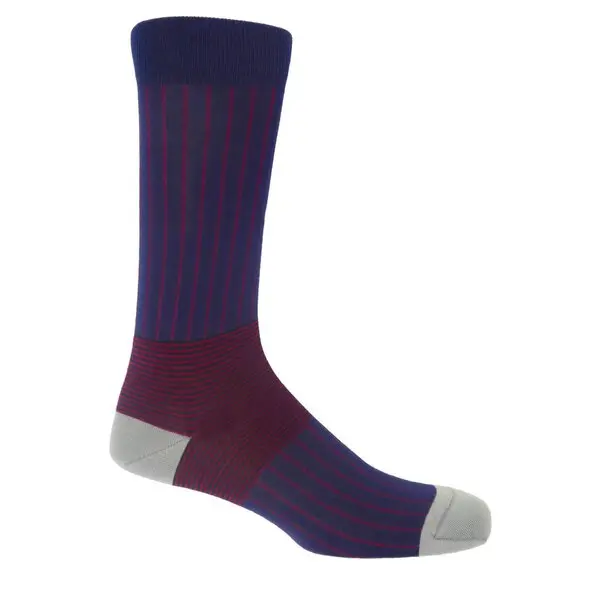 PEPER HAROW - MADE IN ENGLAND Navy Oxford Stripe Socks - Blue
