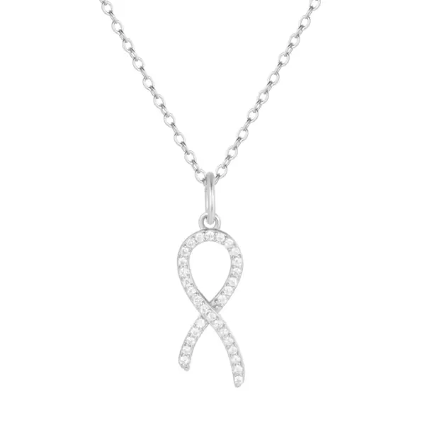 KAMARIA Cancer Ribbon Necklace With Crystals - Silver