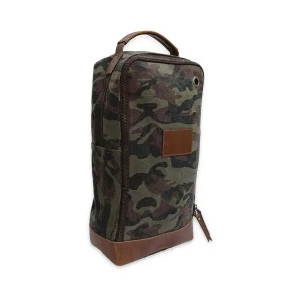 VIDA VIDA Canvas & Leather Trim Golf / Football Boot Bag Camo - Green