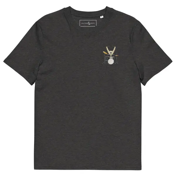 ANCHOR & CREW Heather Drummer Monkey Organic Cotton Embroidered T-shirt - Black