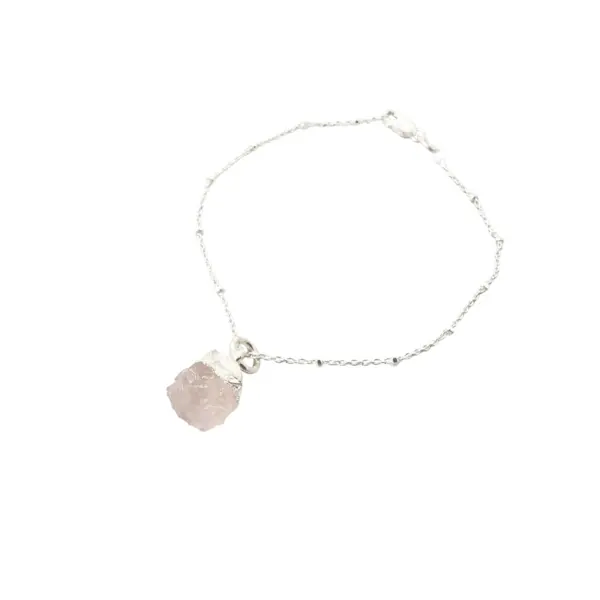HARFI Silver / Orange Raw Rose Quartz Birthstone Sterling Silver Bracelet - Silver/orange