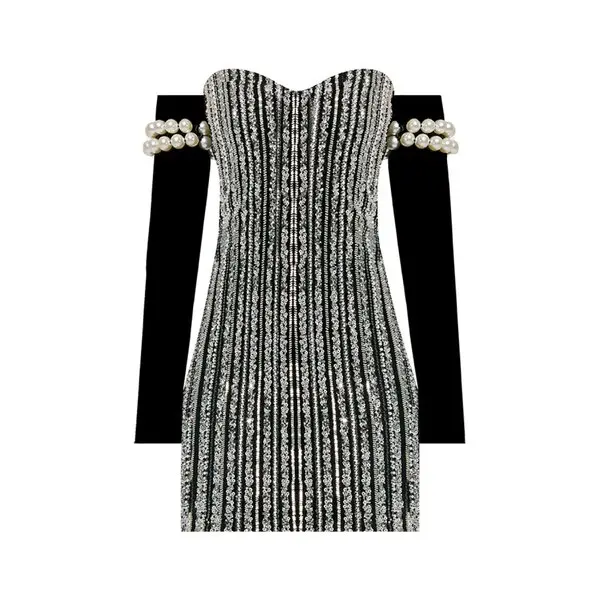 NUR KARAATA Black / Silver Schloss Mini Dress - Black/silver