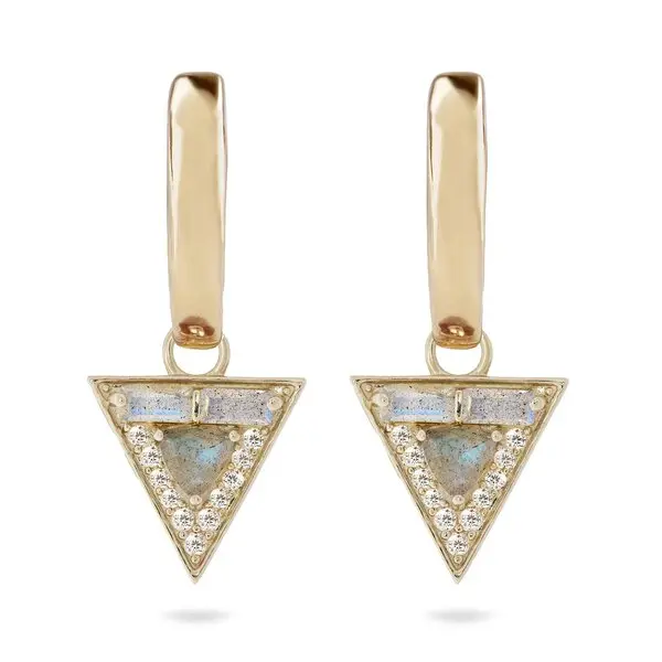 ZOHREH Limited Edition Diamond & Labradorite Triangle Hoop Earrings 9k - Gold