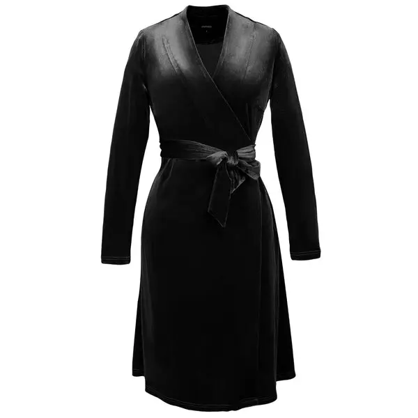 SMART AND JOY V Neckline Wrap Velvet Dress - Black