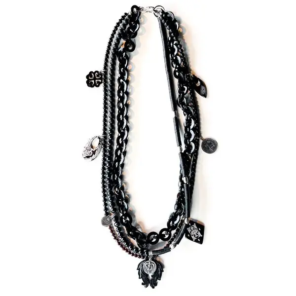 GEM KINGDOM Black / Silver Layered Statet Necklace - Black/silver