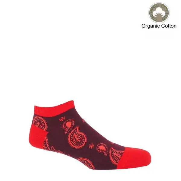 PEPER HAROW - MADE IN ENGLAND Paisley Trainer Socks – Burgundy - Red