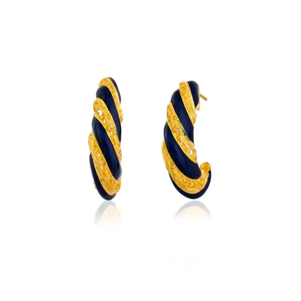 MILOU JEWELRY Navy & Gold Hoop Earrings - Blue