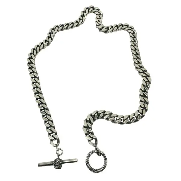 TG-JEWELLERY BY TAMARA GERVASIO Silver / Black ’s Heavy Curb Chain With Skull T-bar – Sterling Silver - Silver/black