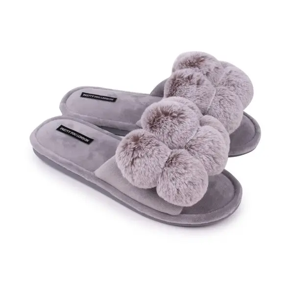 PRETTY YOU Dolly Fun Pom Slider Slippers - Grey