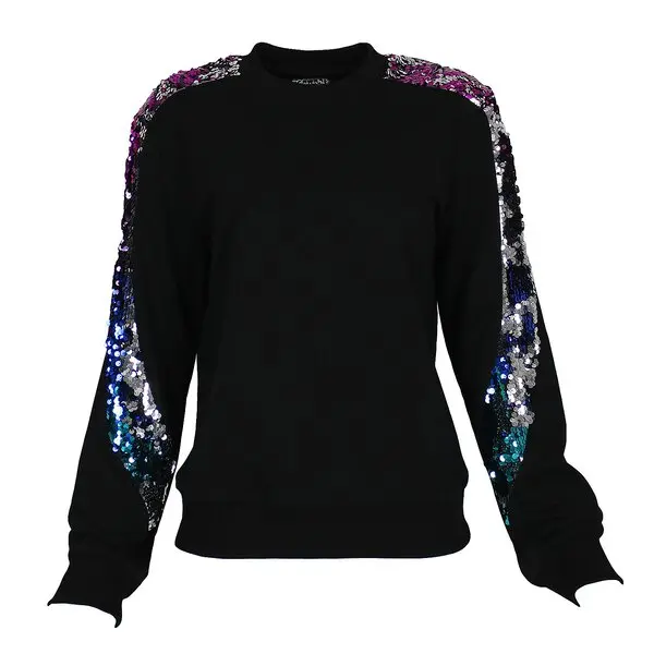 LALIPOP DESIGN Sweatshirt With Double-sided Multicolor Sequined Sleeves - Black