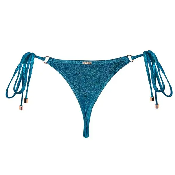 ENEZ SWIM Mira Thong Bottoms Glitter Aqua - Blue