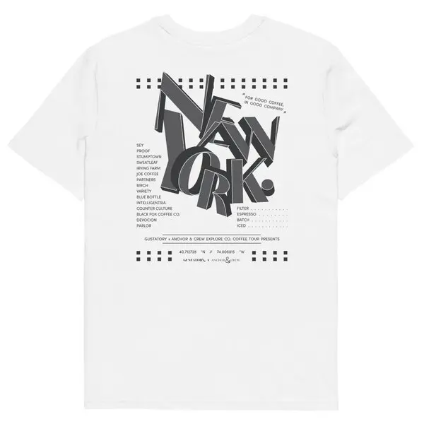ANCHOR & CREW Gustatory New York Coffee Scene Organic Cotton Embroidered T-shirt - White