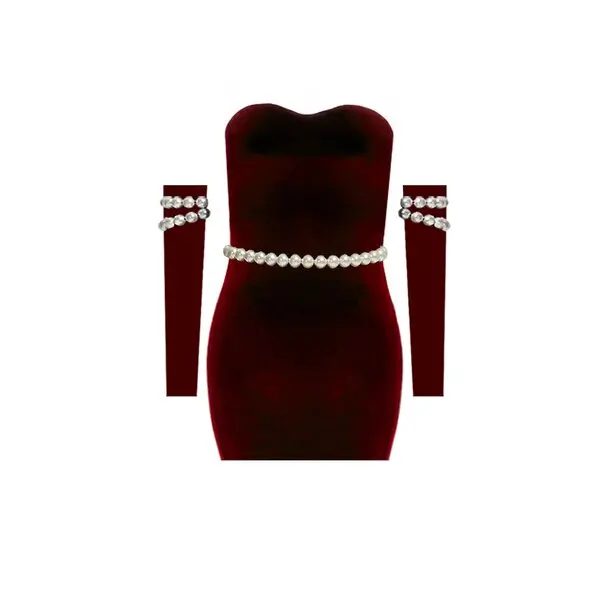 NUR KARAATA Velvet Mini Dress With Pearl Accents - Red