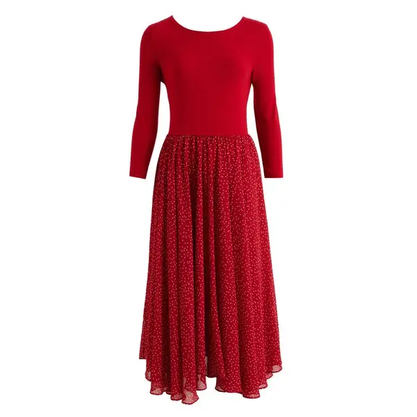LOUCHE Huxley Raindrop Jersey Top Printed Circle Skirt Midaxi Dress - Red