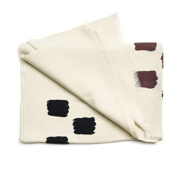 STUDIO VARIOUSLY Off Dahlia Hand Embroidered Hand Woven Modern Artisanal Scarf - White