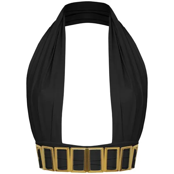 ANTONINIAS Petisa Halter Neck Bikini Top With Golden Details - Black