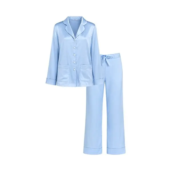REVE SLEEPWEAR Classic Silk Pyjama Set - Blue