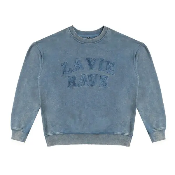 RAVE ON TREND Denim Wash Crew - Blue