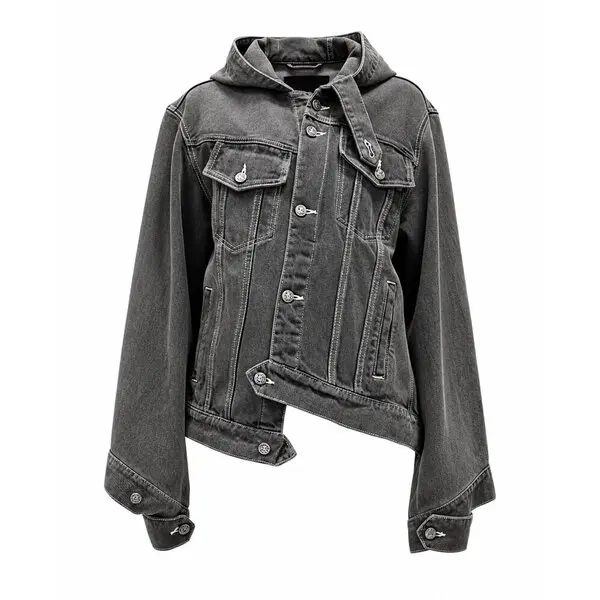 GAO REPUBLIC Jacket Hooded Asymmetric Panelled Denim Gray