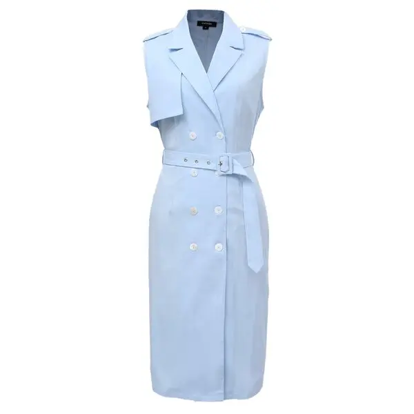 SMART AND JOY Double Breasted Trench Style Sleeveless Dress Light - Blue