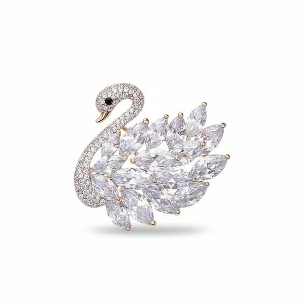 ANGEL BAROCCO Luxury Diamond Swan Brooch - Silver