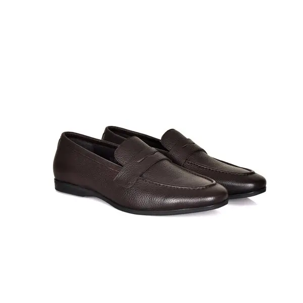 DAVID WEJ Lorenzo Grained Leather Loafers Coffee - Brown