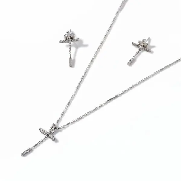 ISKRA Freedom Set Cross Necklace And Earrings - Silver