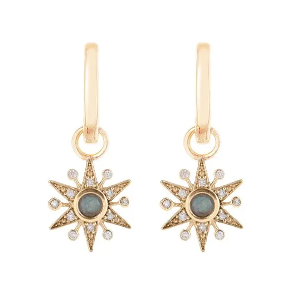 ZOHREH Limited Edition Diamond & Labradorite Star Hoop Earrings 9k - Gold