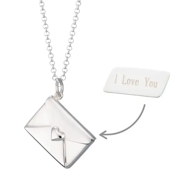 LILY CHARMED Sterling Envelope Charm Necklace With Engraved Insert I Love You - Silver