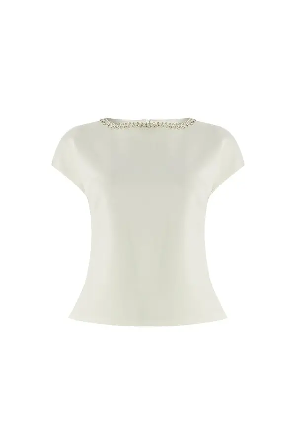 EXQUISE Neutrals Scout Blouse Dropped Shoulder Boat Neck Knit Blouse Ecru - Beige