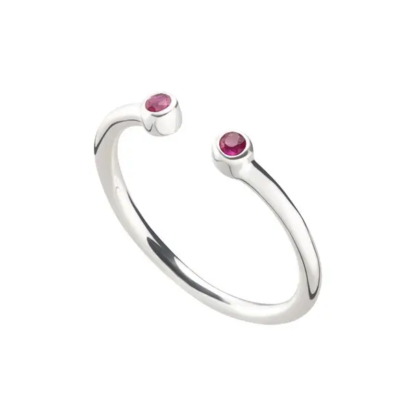 LILY CHARMED Red / Silver July Birthstone Open Style Ring Ruby - Red/silver