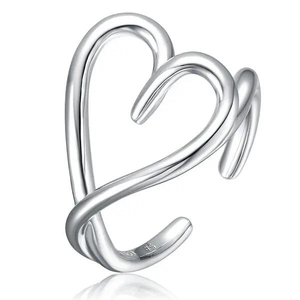 GENEVIVE White Gold Plated Heart Design Adjustable Ring - Silver