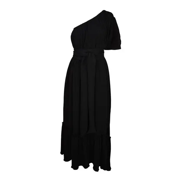 JENNAFER GRACE Diamond Pleated One-shoulder Maxi Dress - Black