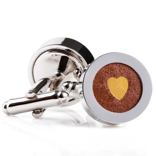 N'DAMUS LONDON Brown / Gold Regent Brown Leather Gold Heart Cufflinks - Brown/gold